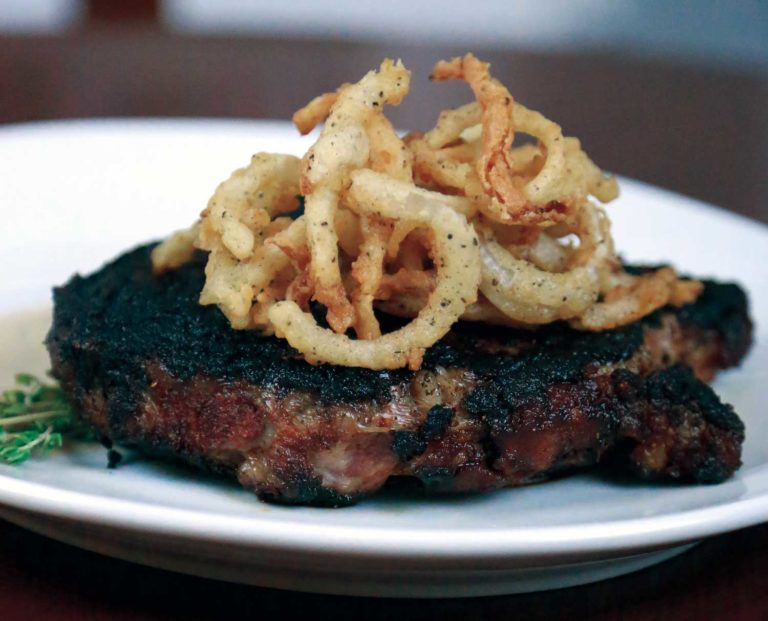 Blackened Ribeye with Buttermilk Onion Rings Recipe